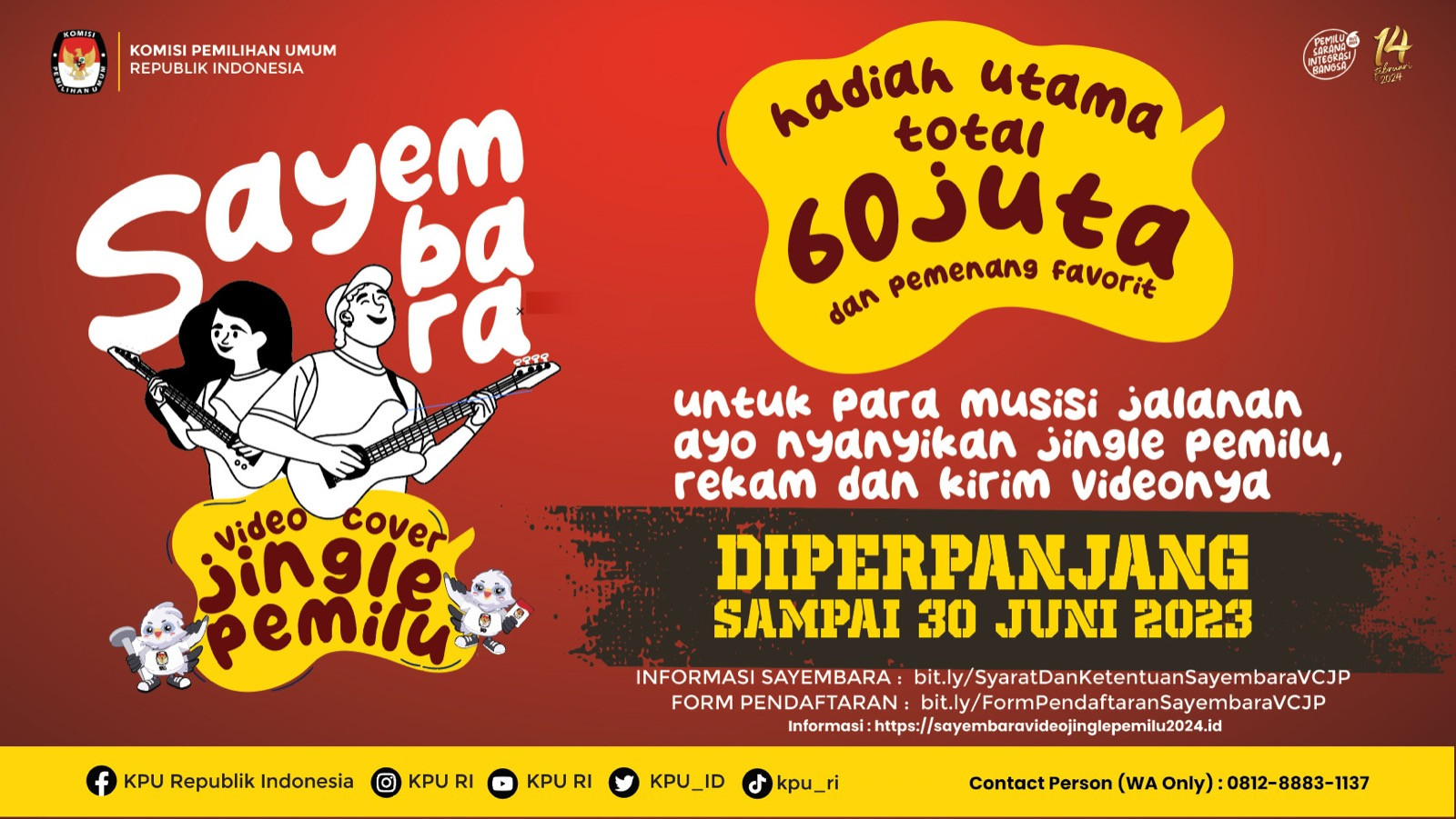 Sayembara Video Cover Jingle Pemilu Diperpanjang Hingga 30 Juni 2023 - KPU